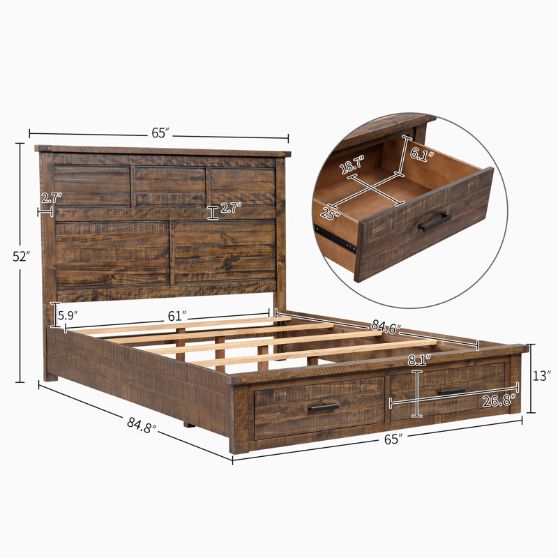 Millwood Pines Indira Queen Solid Wood Storage Platform Bed | Wayfair